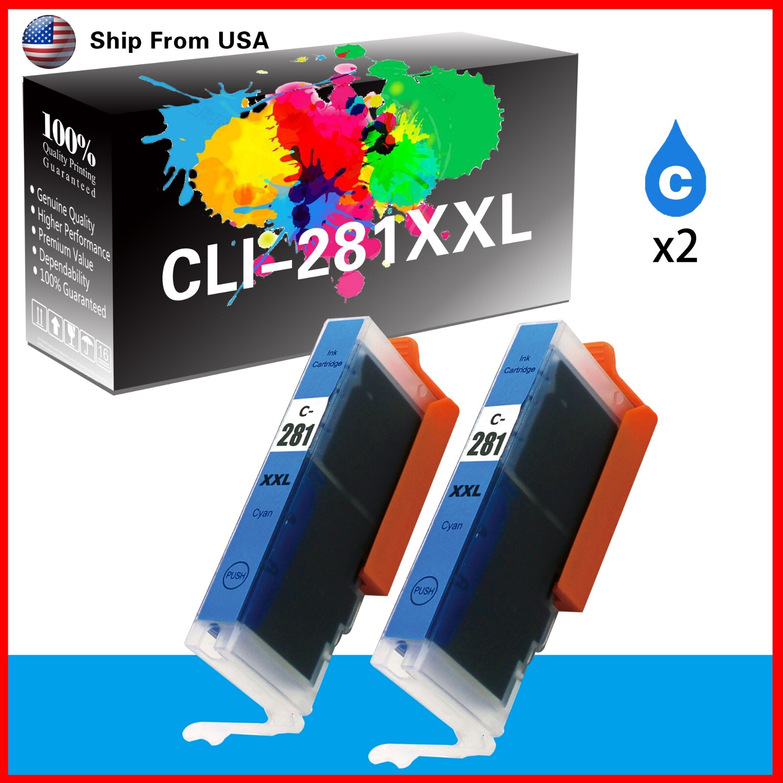 (2-Pack, Cyan) CLI-281XXL Ink Cartridge CLI-281XXL for TS6320 9521C ...