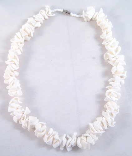 Beautiful New 18" White Caprina Shell Chip Necklace With Glass Beads # ...
