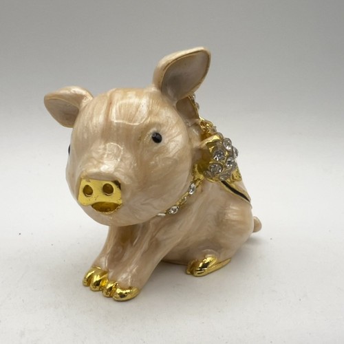 Enamel Pink Pig Rhinestone Box Hinged Trinket Box | eBay