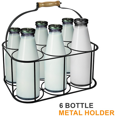 Metal 6 Milk Bottle Holder Tidy Crate Rack Carry Carrier Store Drinks ...
