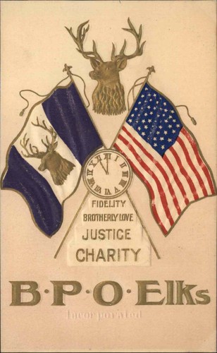 Antique Postcard BPOE ELKS Clock Flag Fraternal Organization EMBOSSED ...