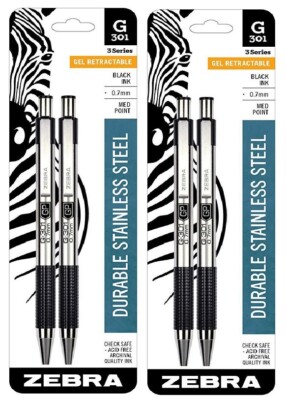 2 Pack- Zebra G-301 Metal Barrel Retractable Gel Pens, Black | eBay