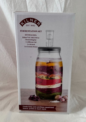 Kilner Fermentation Set w/ Glass Jar & Lid, Airlock & Ceramic Stones ...
