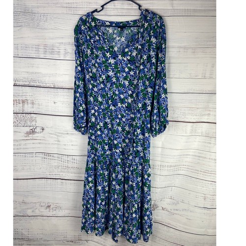 Talbots Dress Womens Plus 20W Floral V Neck Long Sleeves Midi Tiered ...