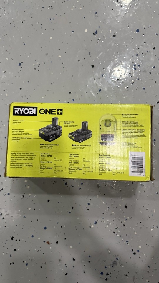 RYOBI ONE+ 18V Lithium-Ion Starter Kit with 2.0 Ah, 4.0 Ah Battery and ...