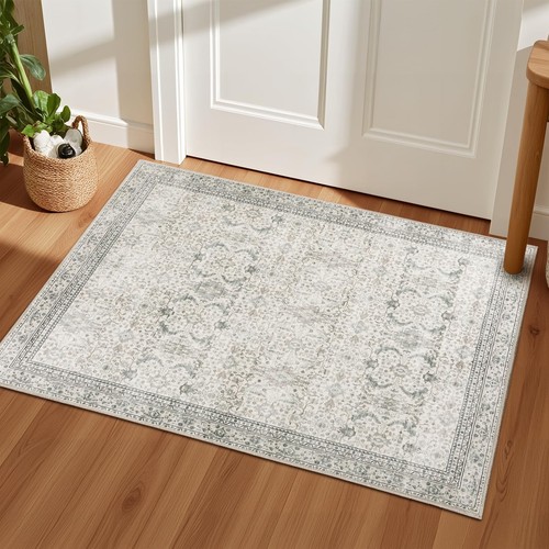 2x3 Washable Rug Floral Beige, Indoor Entrance Door Mat, Kitchen Mats ...