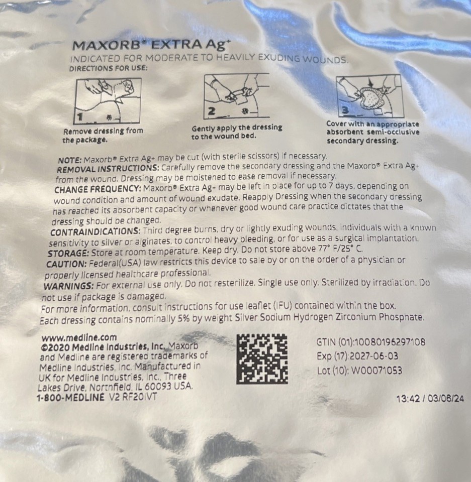 Maxorb Extra Ag Alginate 4” x 4.75” Wound Dressing Lot Of 3- Medline | eBay