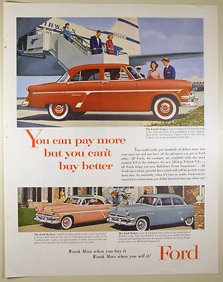 Vintage 1954 FORD - Full Page Large Magazine Print Ad - Automobile, All ...