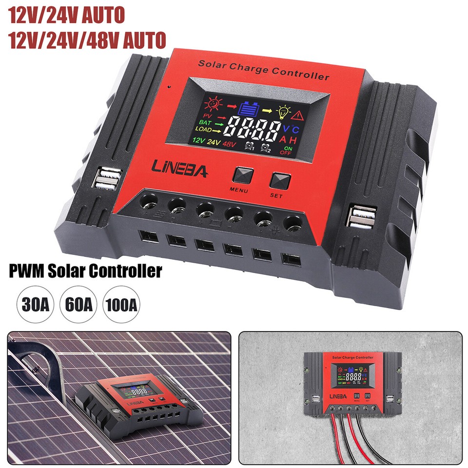 100A/60A/30A 12V/24V/36/48V PWM Solar Charge Controller Solar Panel PV ...