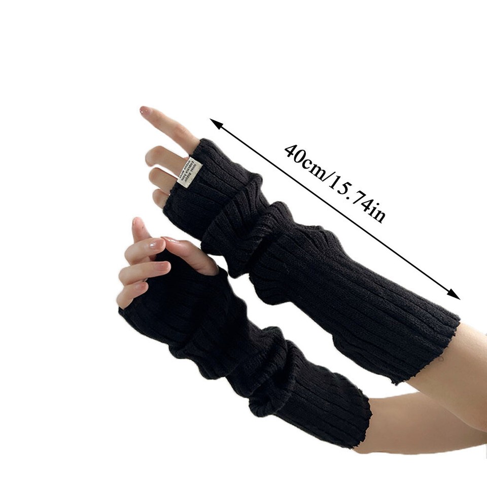 Women Winter Protection Arm Warmer Long Fingerless Stretchy Gloves ...