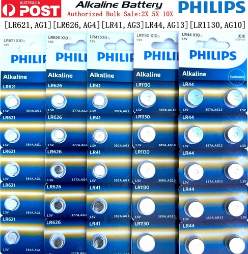 PHILIPS LR621 AG1 LR626 AG4 LR41 AG3 LR44 AG12 LR1130 AG10 Button ...