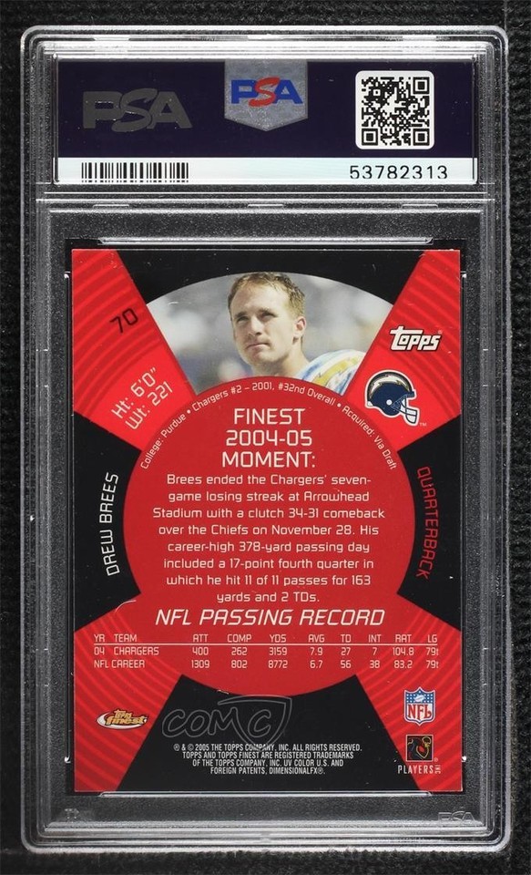 2005 Topps Finest Drew Brees #70 PSA 9 MINT | eBay