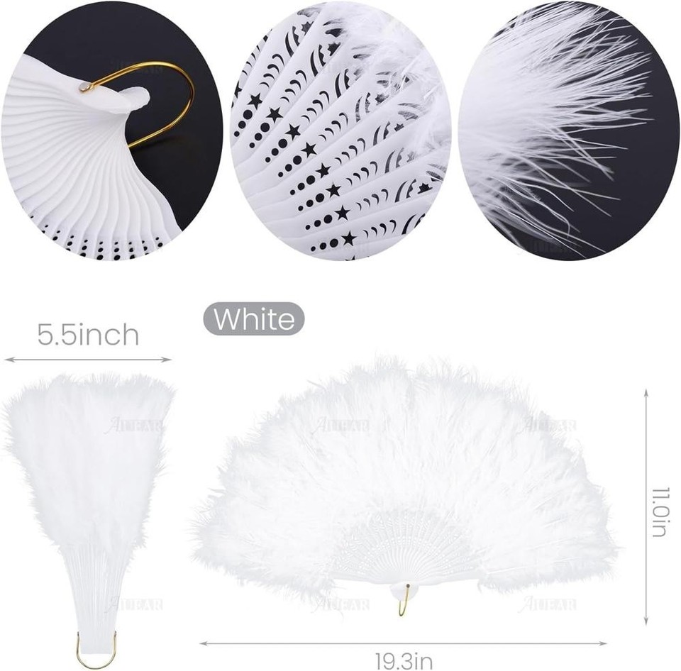 Fashion Hand Fan Flapper 20s Pink Feather Folding Handheld Vintage ...
