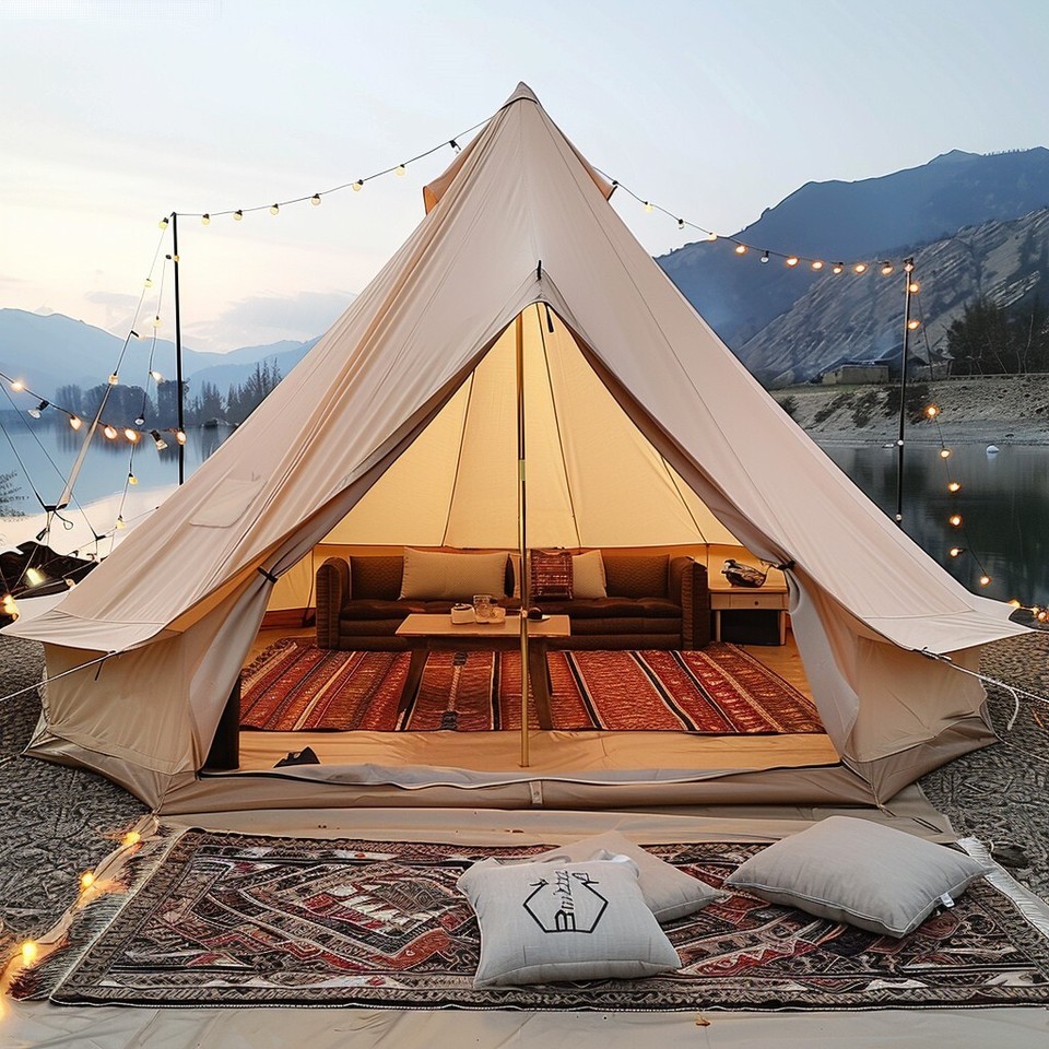 Canvas Bell Tent 3M 4M 5M 6M 7M 4-Season Camping Yurt Tent with Stove ...