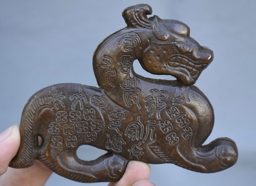 3.9'' Old Chinese Bronze Dragon Loong Beast Tiget Tally Animal Amulet ...