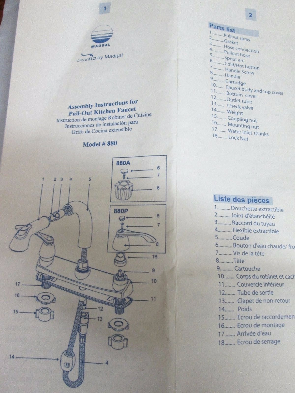 CleanFLO by Madgal Pull-Out Faucet 2 Handles (Model 880P) Chrome Plated ...