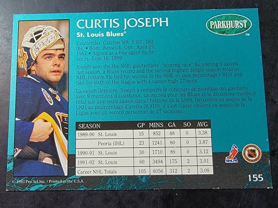 1992-93 Parkhurst Hockey #155 Curtis Joseph | eBay