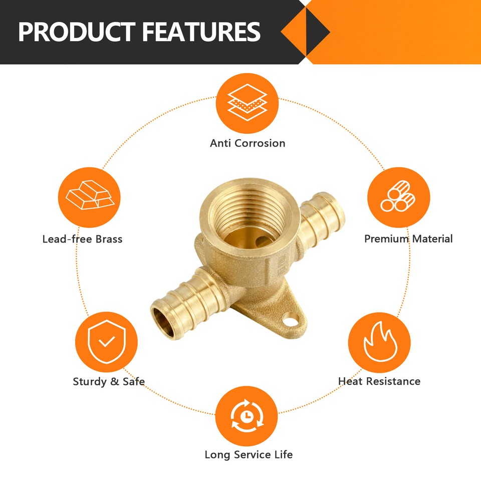 EFIELD 3/4" or 1/2"Female NPT Adapter Drop Ear Tee PEX Fittings Lead ...