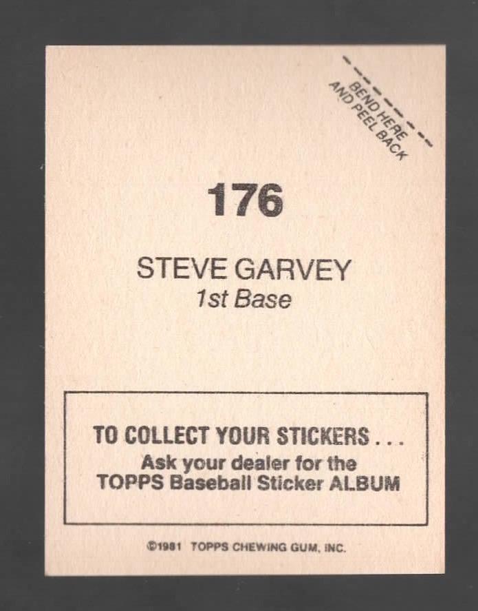 1981 Topps Stickers Steve Garvey Los Angeles Dodgers #176 Excellent | eBay