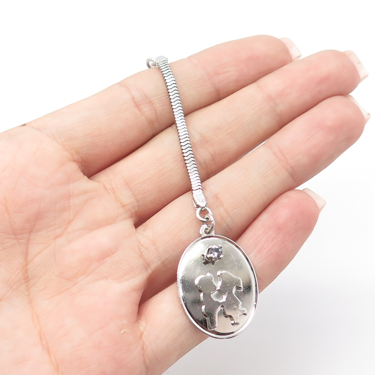 925 Sterling Silver Vintage Lab-Created Sapphire Kissing Couple Fob Key ...