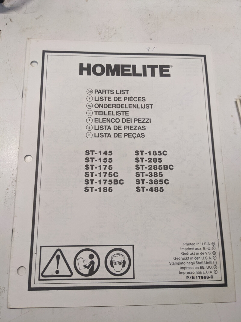 HOMELITE ILLUSTRATED PARTS LIST BOOK CATALOG MANUAL TRIMMER ST 145-485 ...