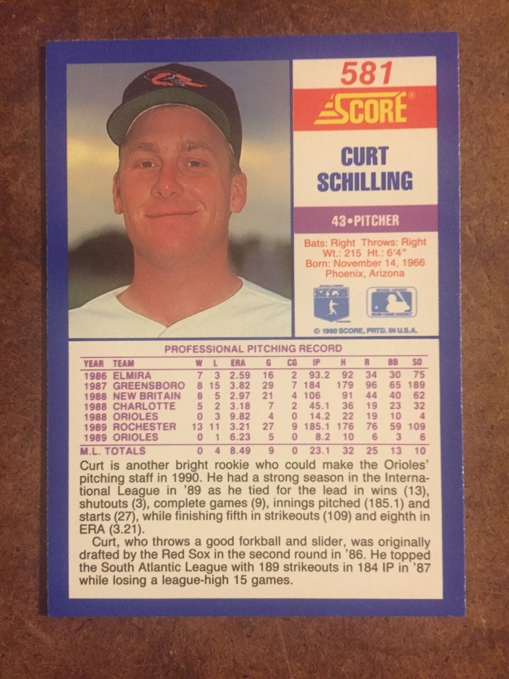 Curt Schilling 581 Score 1990 MLB Baseball Trading Card | eBay