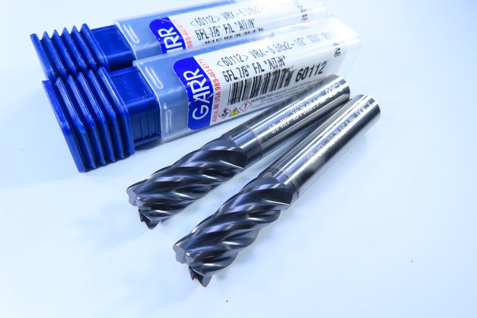 LOT ( 2 PCS ) NEW 3/8" GARR VRX 6 FLUTE 60112 SOLID CARBIDE RADIUS END ...