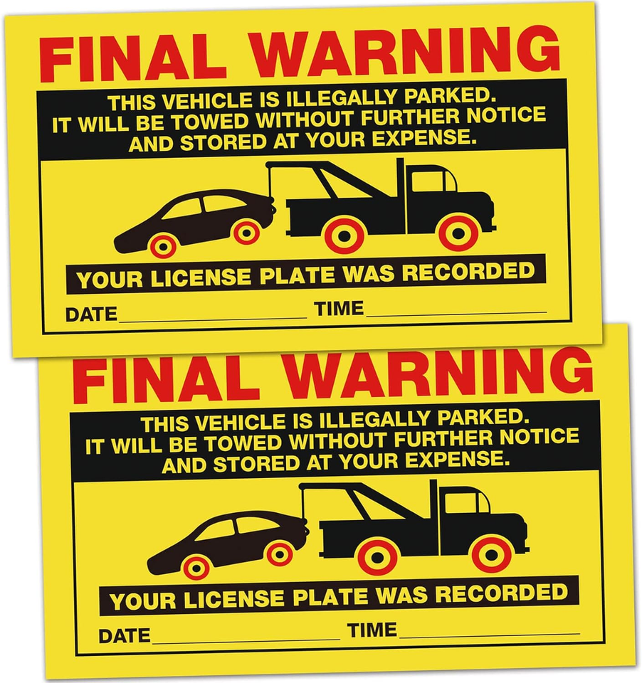 50 Final Warning Stickers, Parking Violation Notice Vehicle Is ...