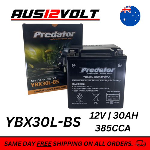Predator Heavy Duty Motorcycle Battery YBX30L-BS 385 CCA | eBay Australia