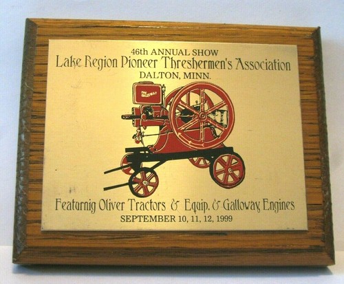 Galloway Hit Miss Engine Display Plaque Lake Region Pioneer Threshers ...