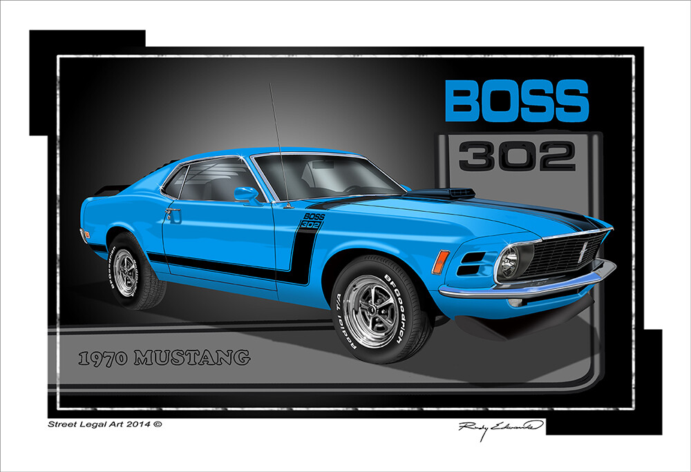 Boss 302 Mustang 1970 Drawing Boss 302 Engine Ford Mustang Fastback