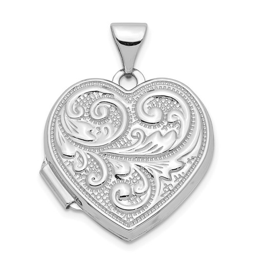 14k White Gold Scrolled Love You Always Heart Locket Pendant | eBay