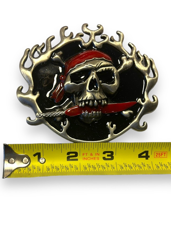 Skull Belt Buckle Pirate Rock Gothic Halloween Costume Knife Bandanna ...