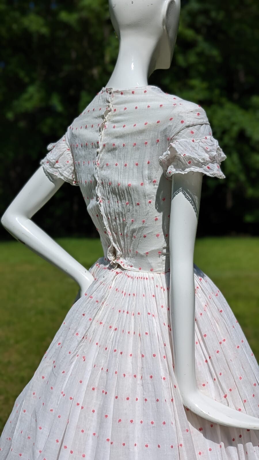 CIVIL WAR ERA SHEER PINK SWISS DOT MUSLIN SUMMER DRESS W CAP SLEEVES | eBay