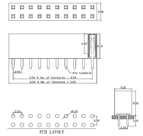 50Pcs 2.54mm 2x12 Pin 24 Pin Female PCB Double Row Straight Header ...