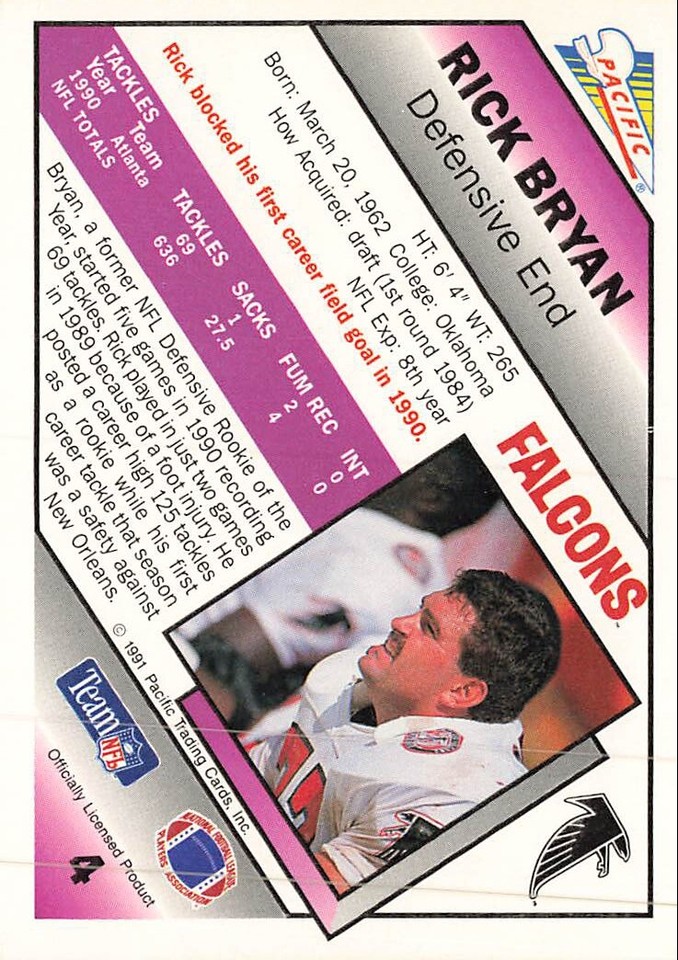 1991 Pacific #4 Rick Bryan Atlanta Falcons | eBay