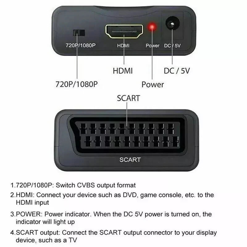 Scart to HDMI Converter Adapter Composite- Video Audio Adaptor SKYBOX ...