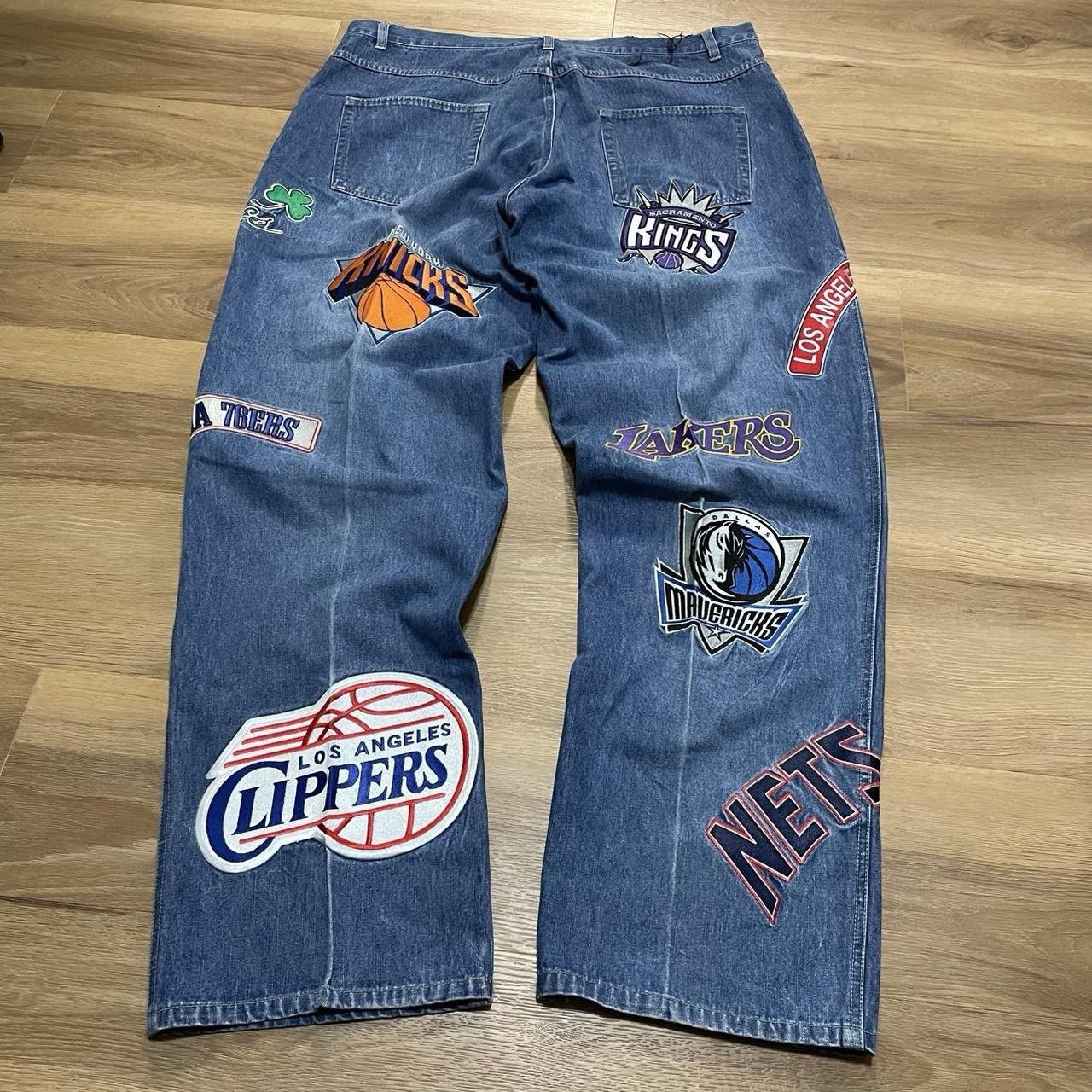 NBA unk Logo Jeans Mens 38 Baggy Y2K All Over Print L… - Gem