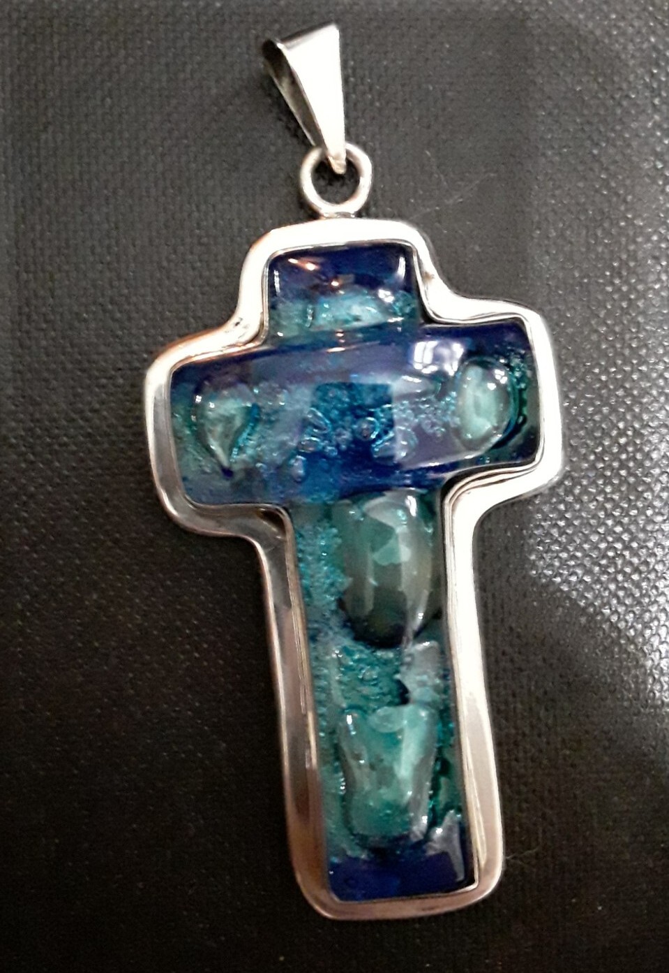 Large 925 Sterling Silver Blown Glass Cross Crucifix Pendant | eBay