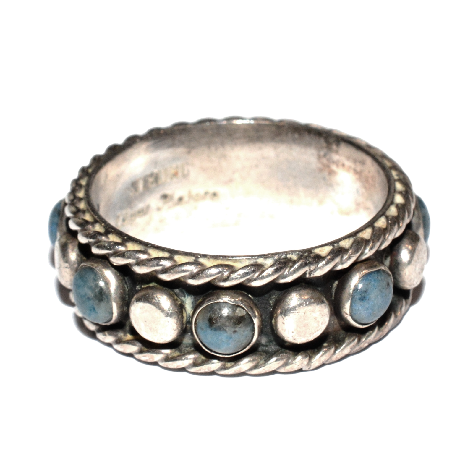 Edgar Platero Navajo 925 Sterling Silver Lapiz Eternity Band Ring- Size ...