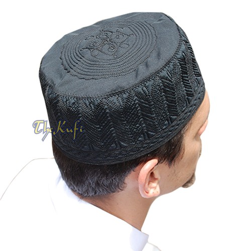 MUSLIM PRAYER CAP - Handcrafted Embroidered Black 3-inch "Madinah ...
