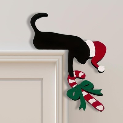Christmas Door Topper Decoration, Funny Cat Santa Sign for Home & Party ...