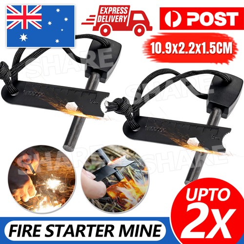 1-2x Magnesium Flint Rod Stone Fire Starter Lighter Emergency Survival ...