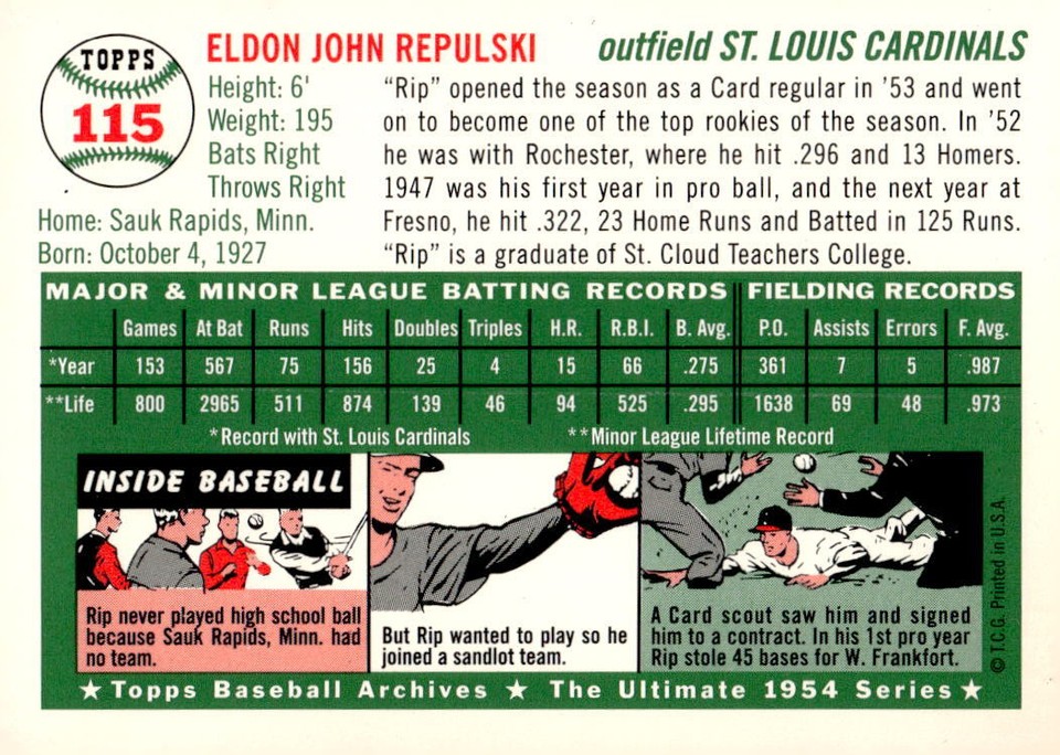 1994 Topps Archives 1954 #115 "Rip" Repulski | eBay