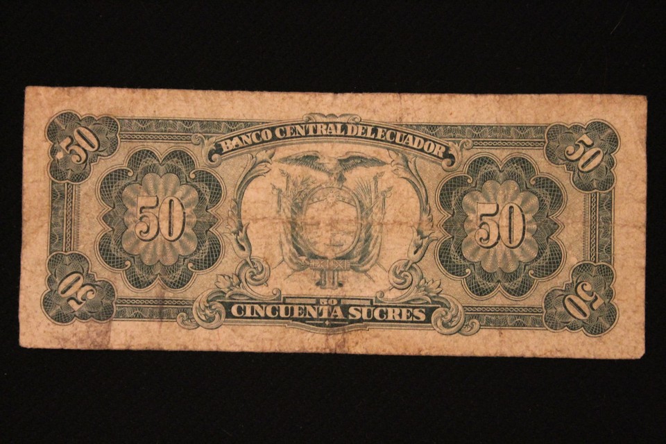 1984 Ecuador 50 Sucres - Series TX Banknote P-122a Paper Money Currency ...