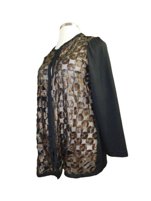 Chico's Size XL (3) Faux Leather Sheer Knit Jacket Top Elegant unique ...