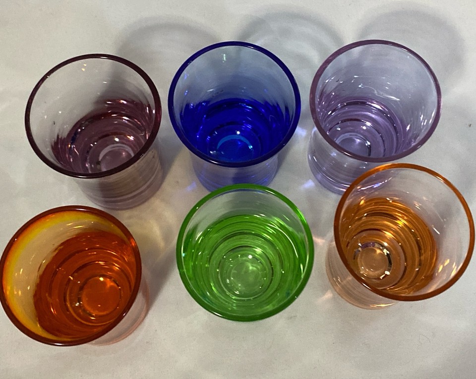 Set 6 Multi Color Thick Bottom Art Glass Shot Glasses 2.75”x 1.65 ...