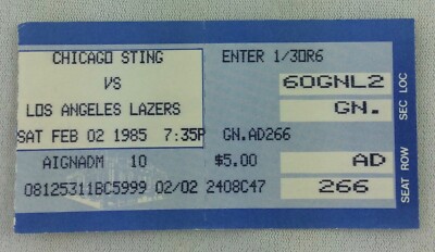 MISL 1985 02/02 Los Angeles Lazers at Chicago Sting Soccer Ticket Stub ...