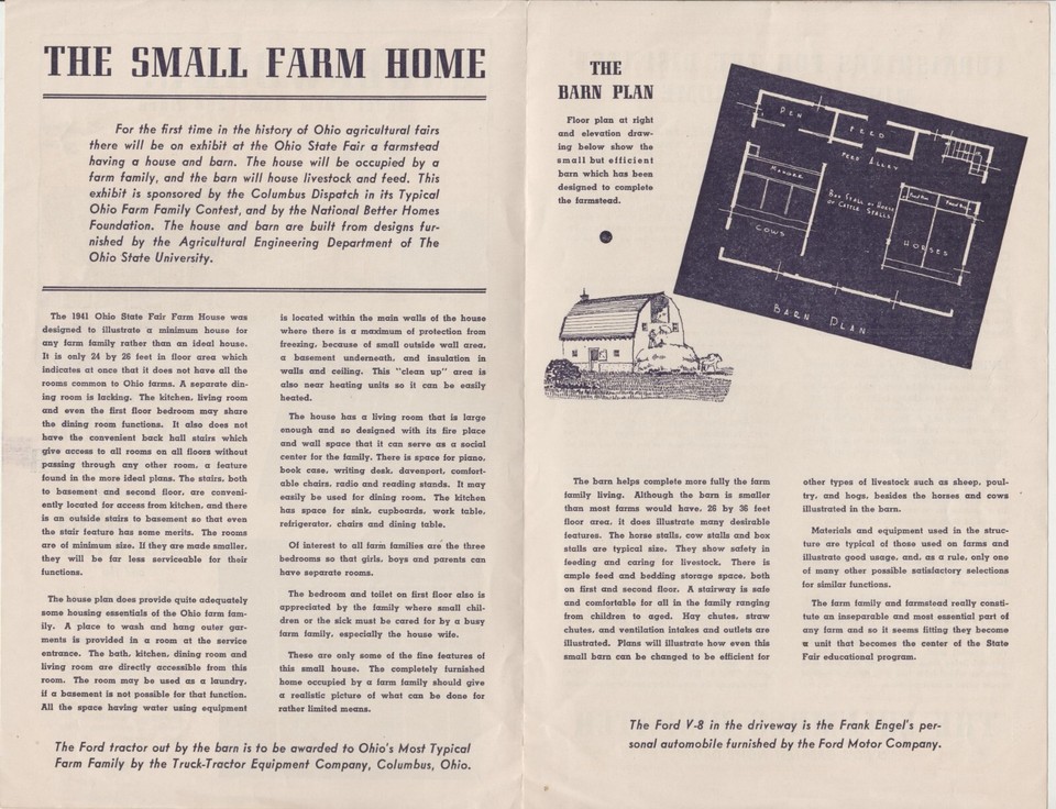 1941 Ohio State Fair Engelwood Model Farm Home and Barn Pamphlet 4pgs ...
