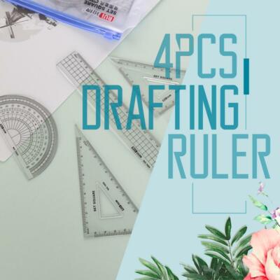 4pcs Math Drafting Drawing Sets Square Triangle Ruler Protractor ...
